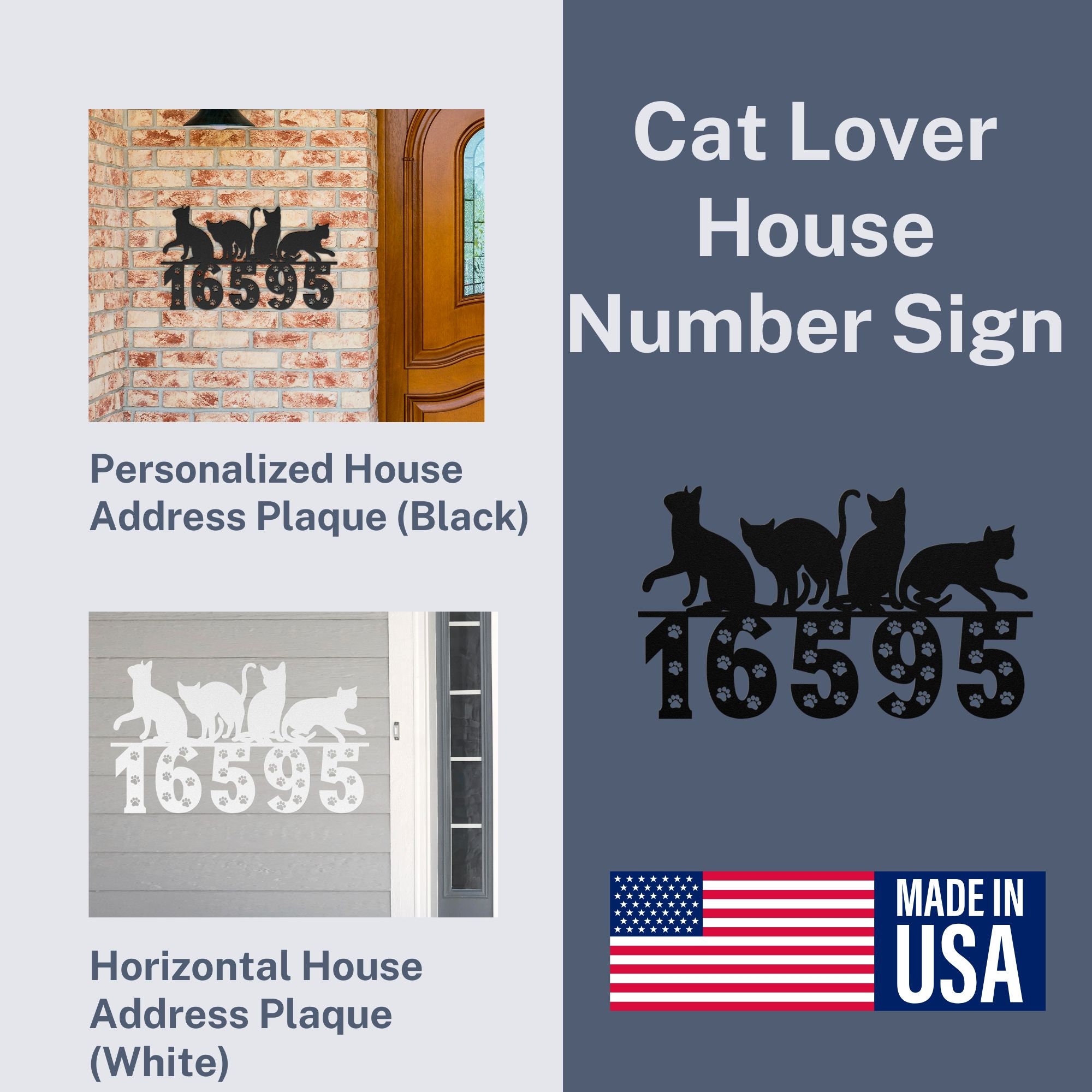 Cat Address Sign, Personalized House Number Plaque, Cat Lover Gift, Cat ...