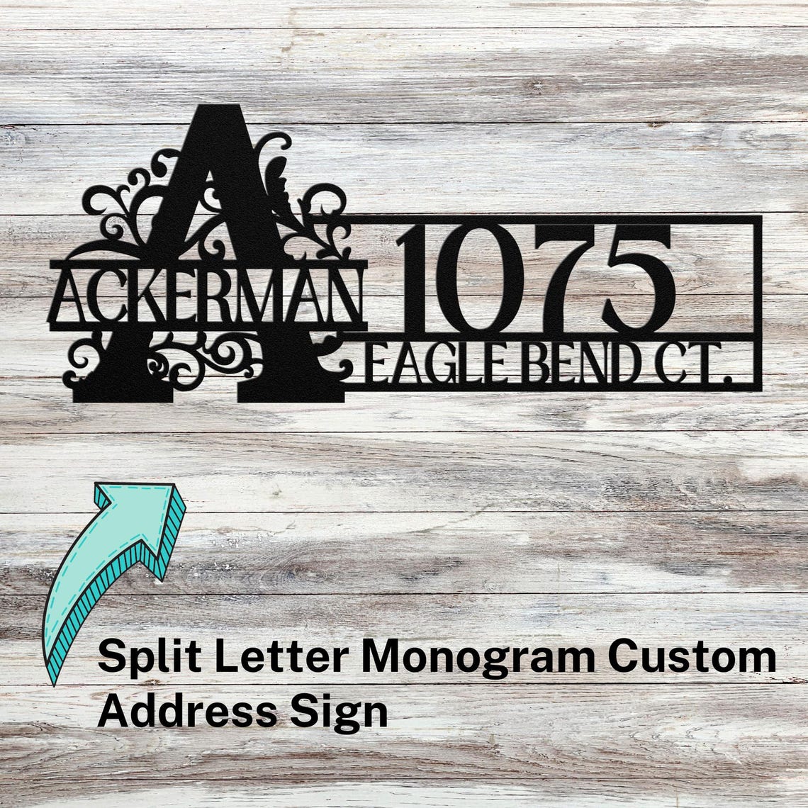 Custom Monogram Address Sign Split Letter Name & Street Number Metal ...