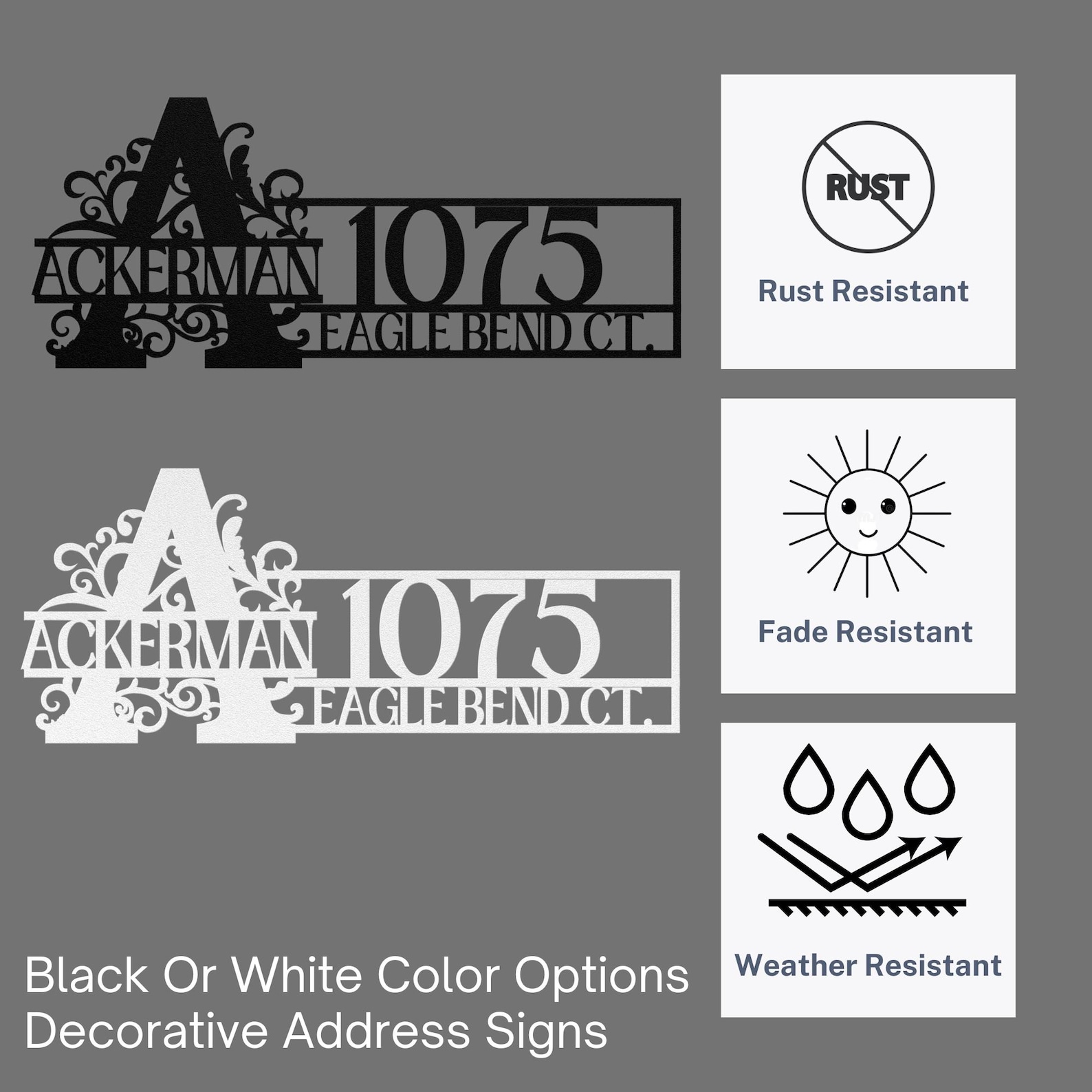 Custom Monogram Address Sign Split Letter Name & Street Number Metal ...