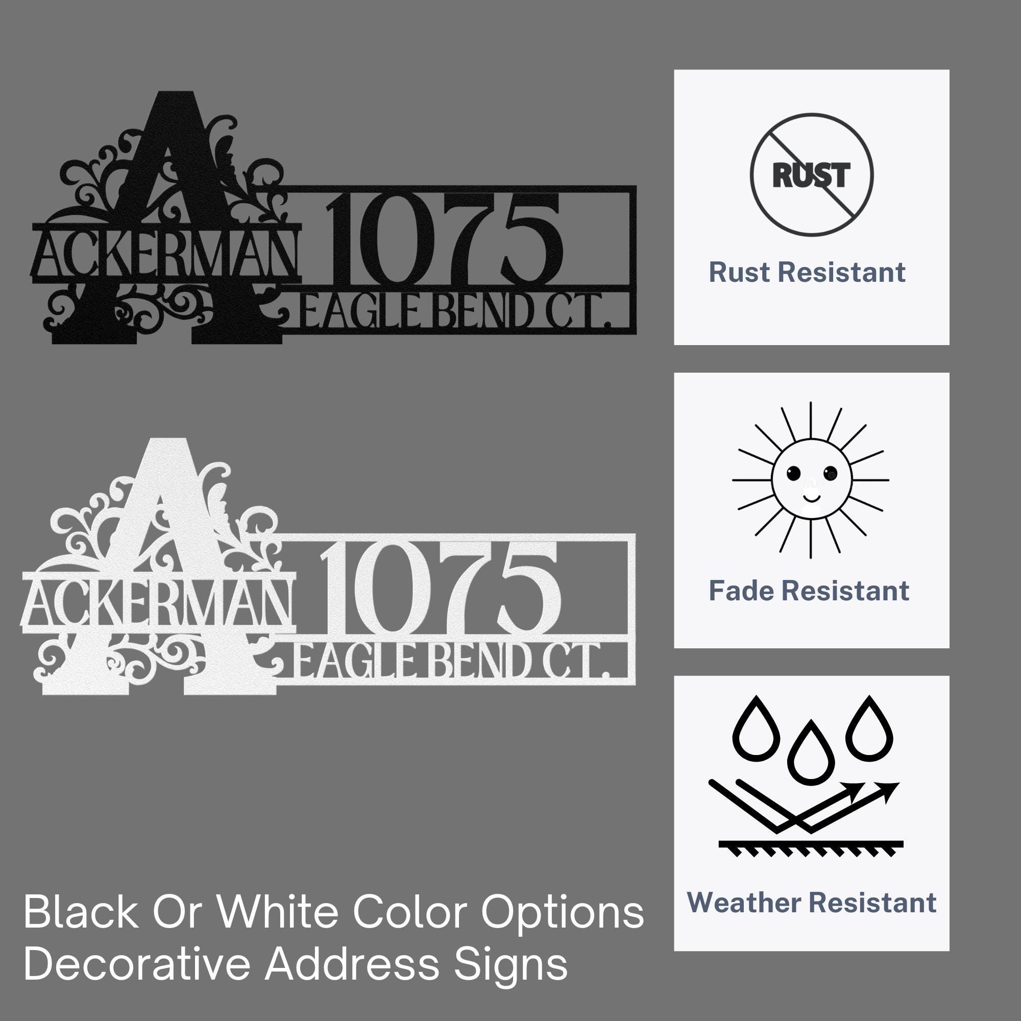 Custom Monogram Address Sign Split Letter Name & Street Number Metal ...