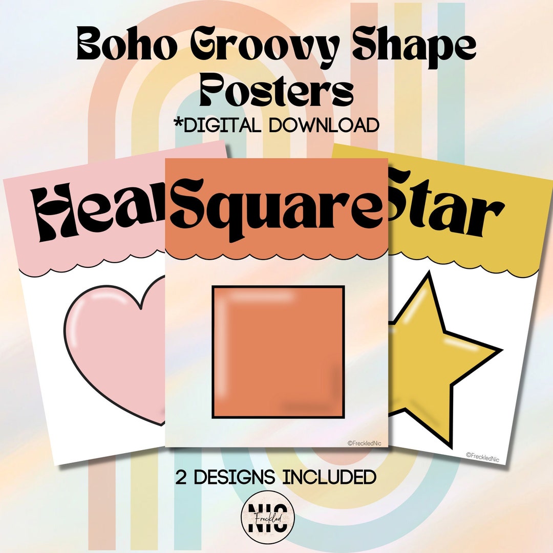 Boho Groovy Shape Posters / Flashcards - Etsy