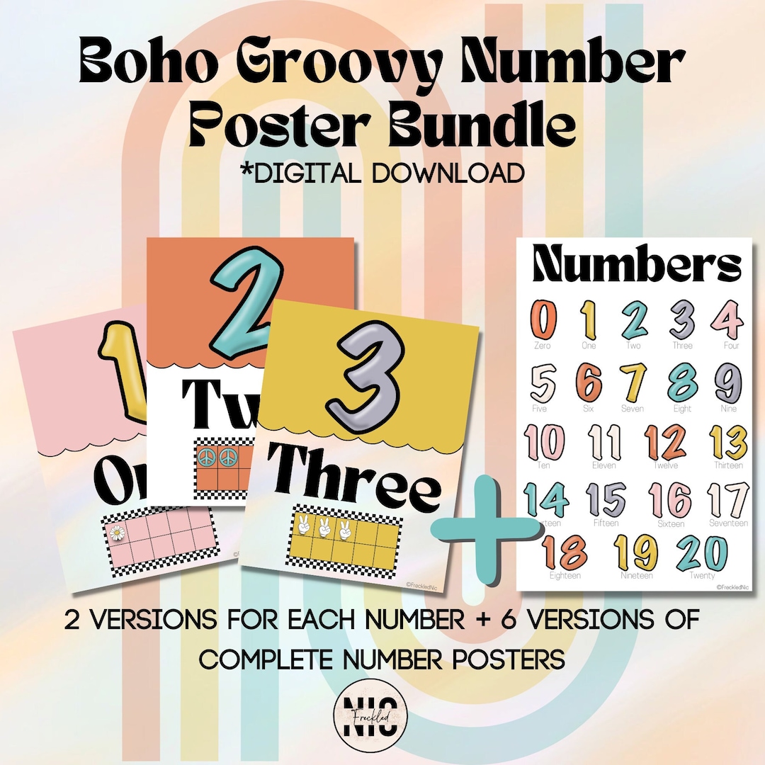 Boho Groovy Number Poster Bundle - Etsy