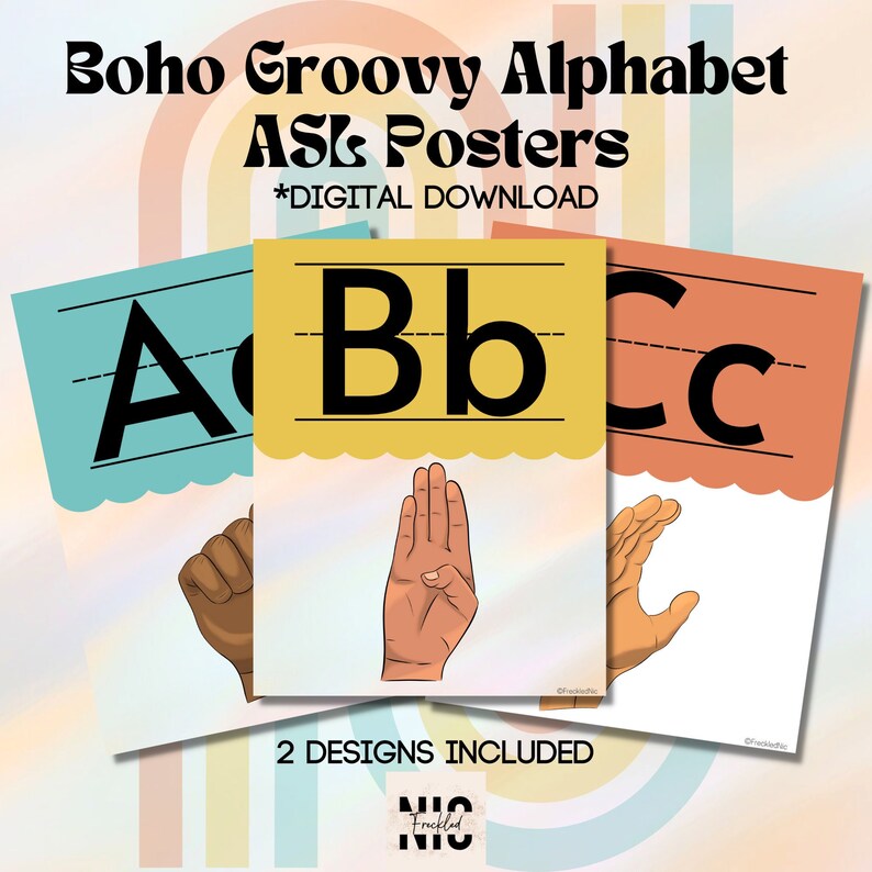 Boho Groovy Alphabet ASL Posters - Etsy