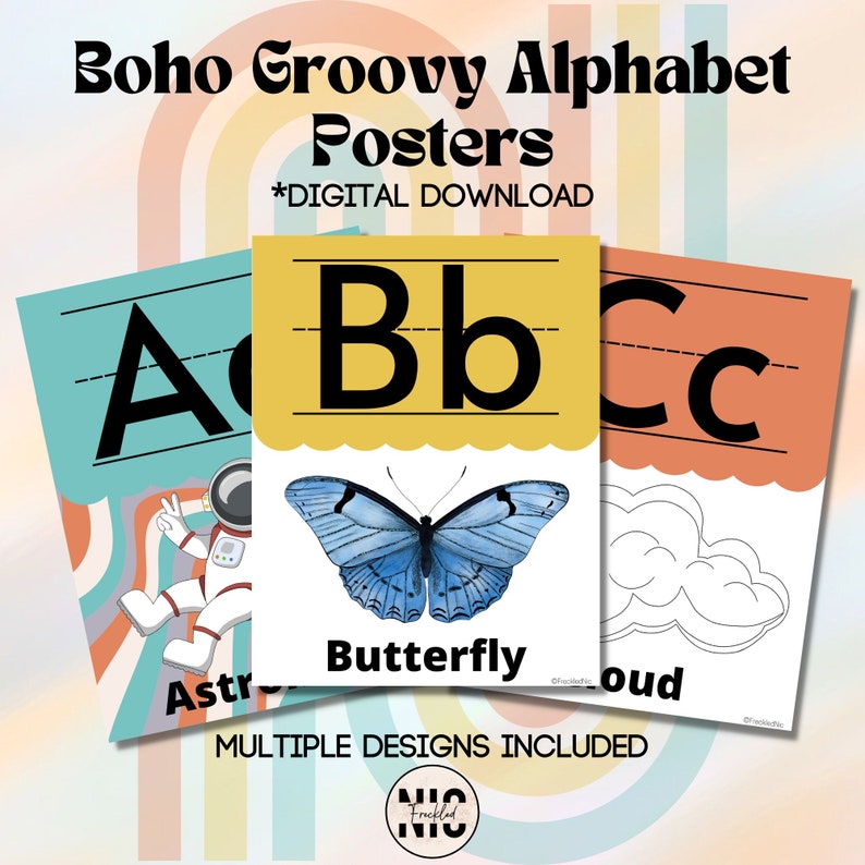 BOHO Groovy Alphabet Posters | Classroom Printables | Classroom Decor ...