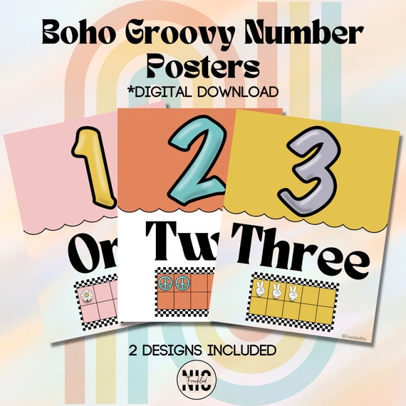Boho Groovy Number Posters - Etsy