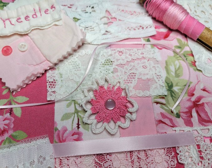 Needle Book Kit, Pink, Floral Vintage Lace, Crochet, Ribbon, Eyelet ...