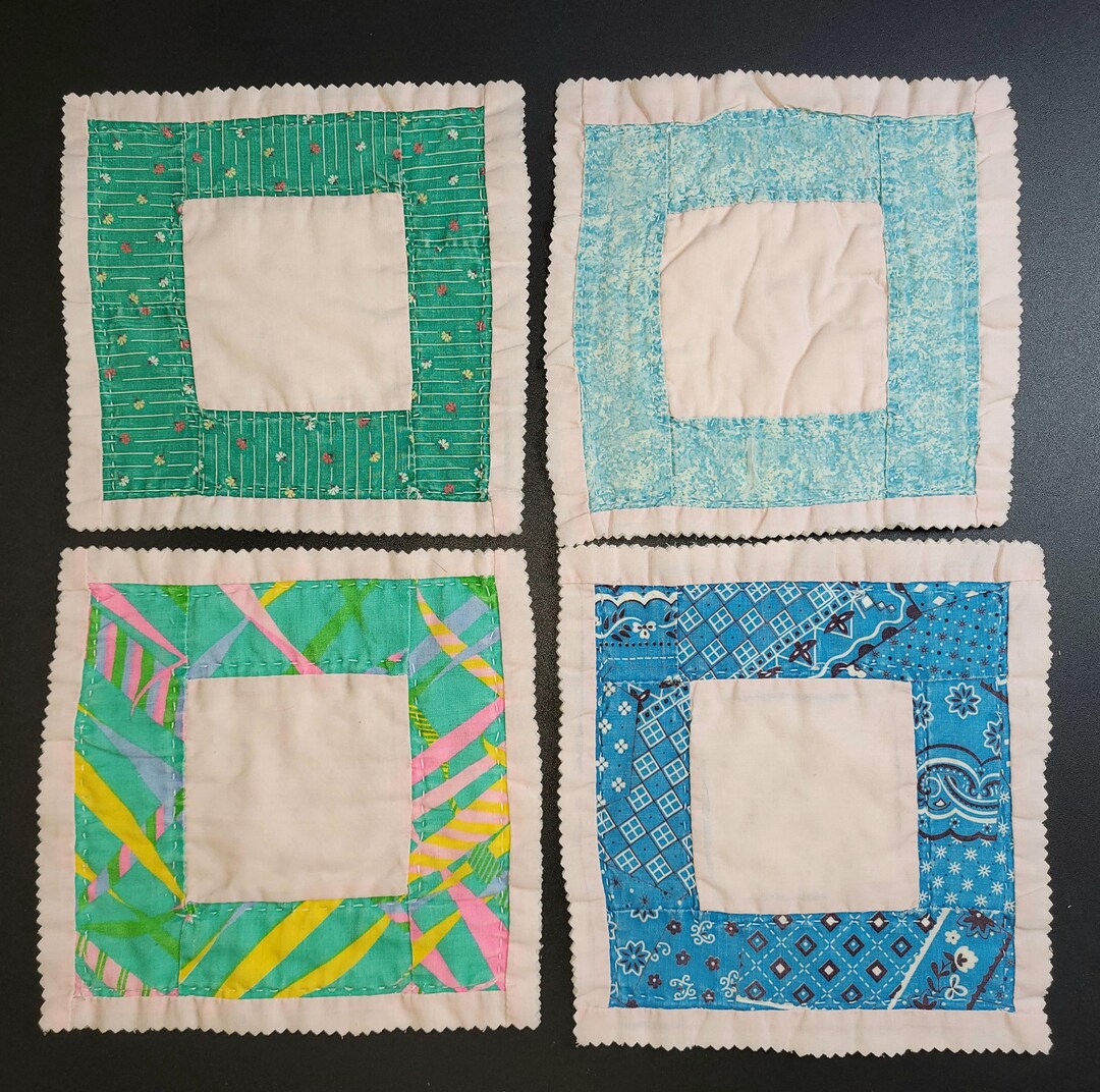 Vintage Quilt Pieces, Hand Quilted Fabric Squares, Set of 4 (7x7) - Etsy