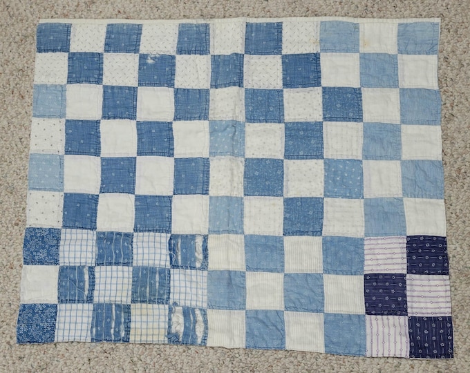 Indigo Blue, Cutter Quilt Piece, 20.5" X 25", Hand Quilted, Vintage ...
