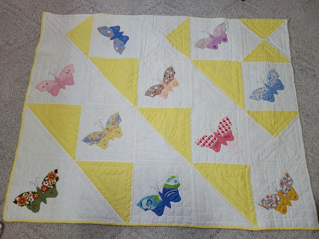 Vintage Butterfly Quilt Piece, Cutter Quilt Piece, Applique Butterflies ...