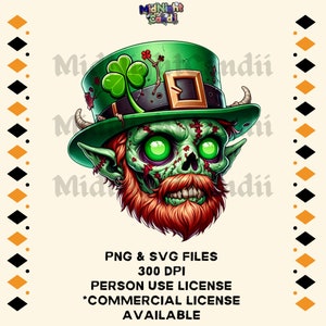 Zombie Leprechaun St. Patrick's Day SVG/PNG | Lucky Undead Clipart for ...