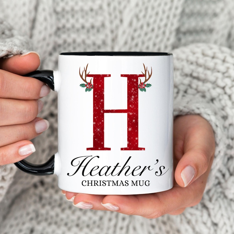 Christmas Initial Mug Personalized, Monogram Christmas Mug ...