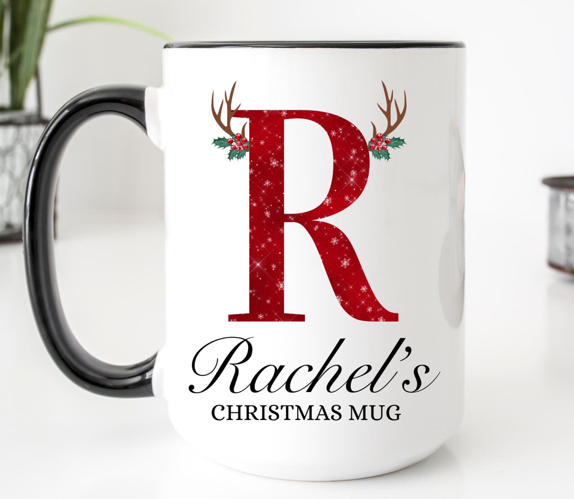 Custom Initial Christmas Mug , Monogram Christmas Mug, Personalized ...