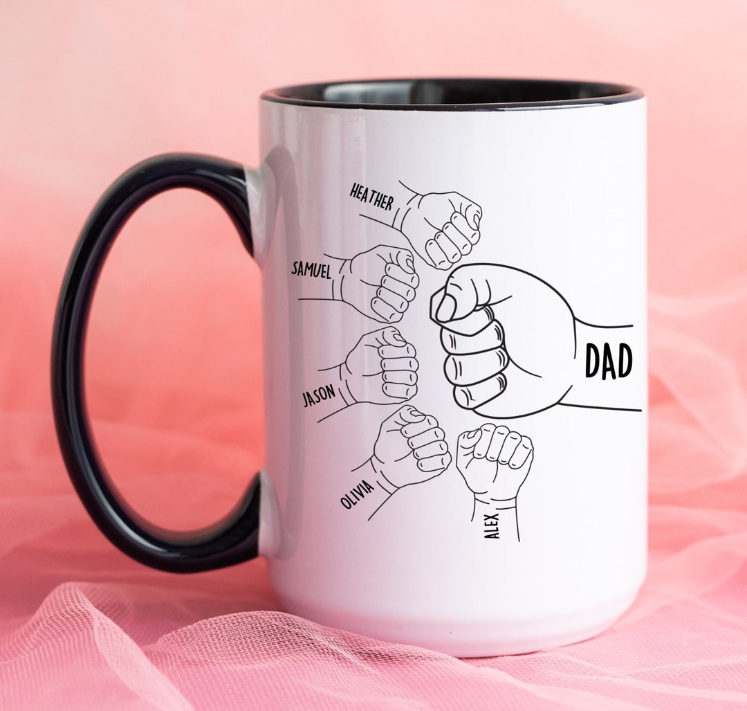 Personalized Dad Mug, Dad and Kids Hands Mug, Fist Bump Dad Mug, Dad ...