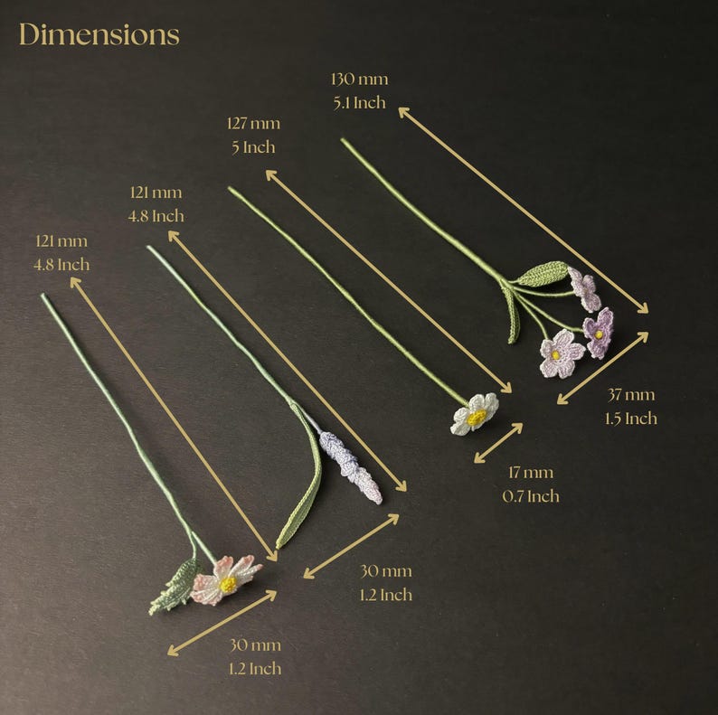 Micro Crochet Flower Bookmark Lavender Daisy Cosmos Balloon Handmade ...