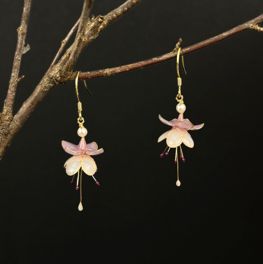 Fuchsia Flower Earrings Floral Ceramic Finish Personalized Gift for Her ...