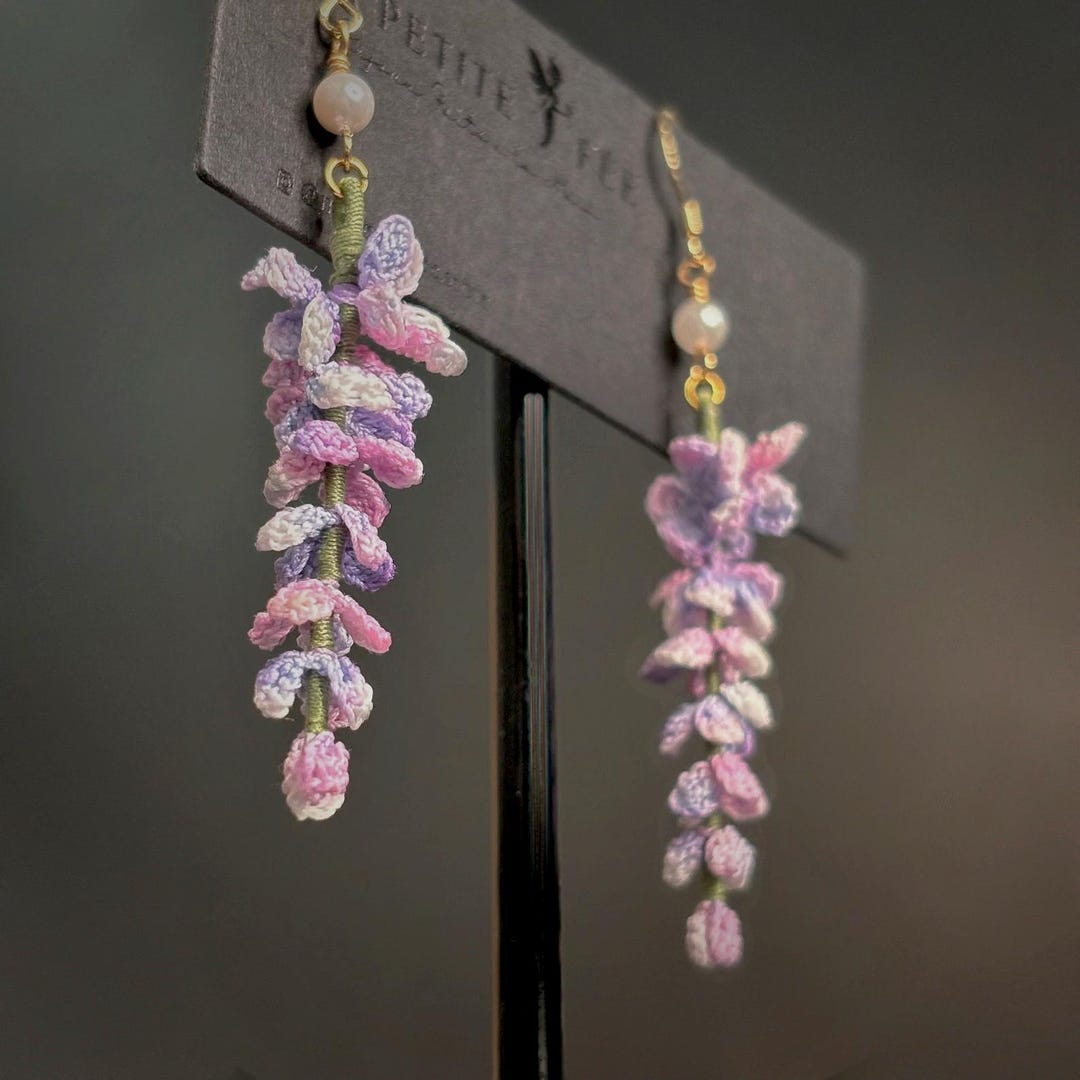 Lavender Wisteria Earrings Boho Violet Long Cascading Floral Drop ...