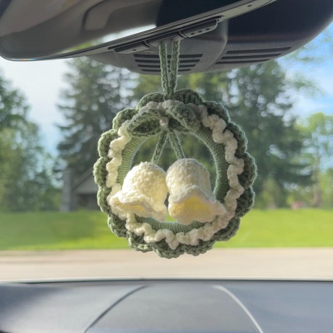 Crochet Lily of the Valley Car Charm Crochet Flowers for Car Mirror ...