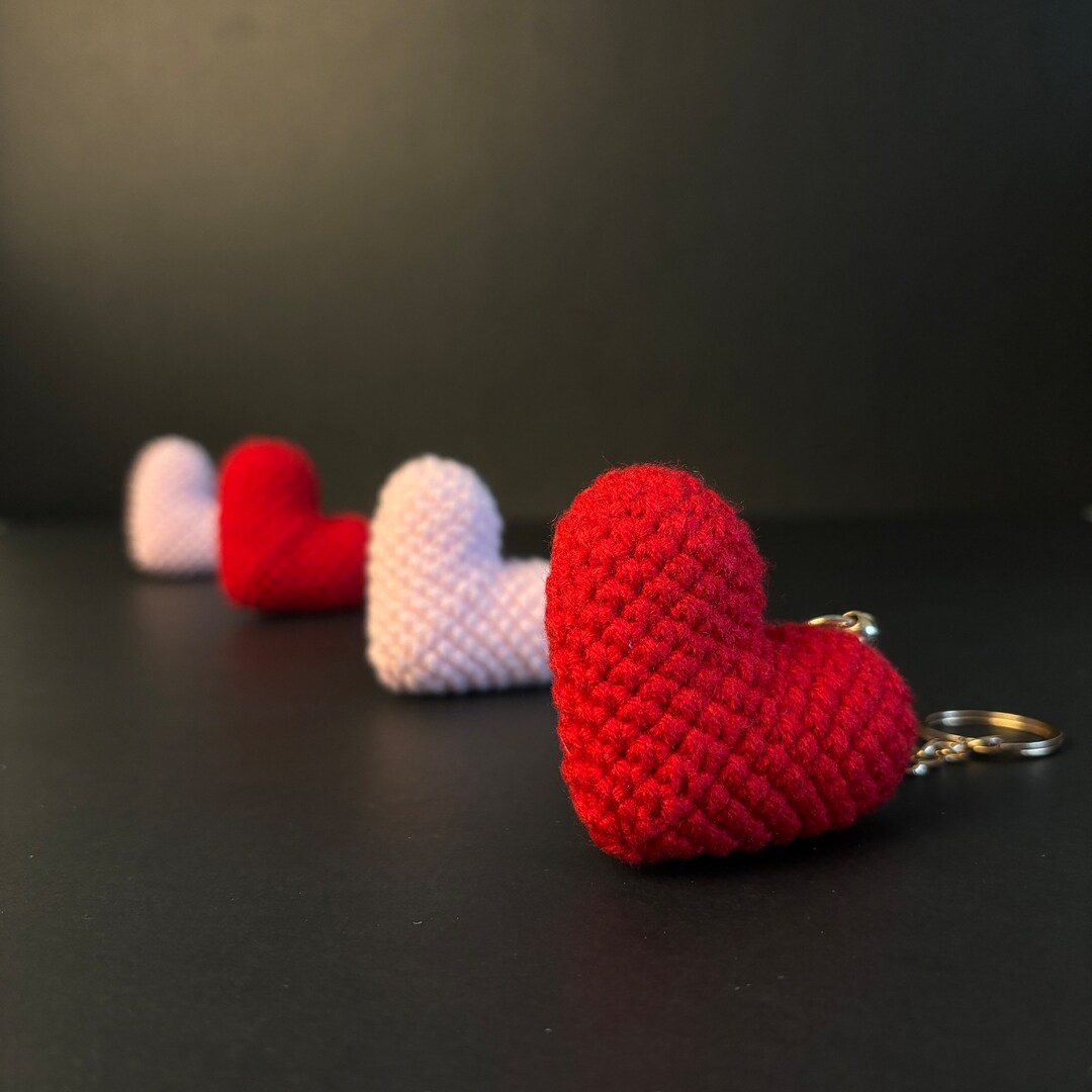 Crochet Heart Keychain Valentines Gift Stuffed Heart Kawaii Heart Shape ...