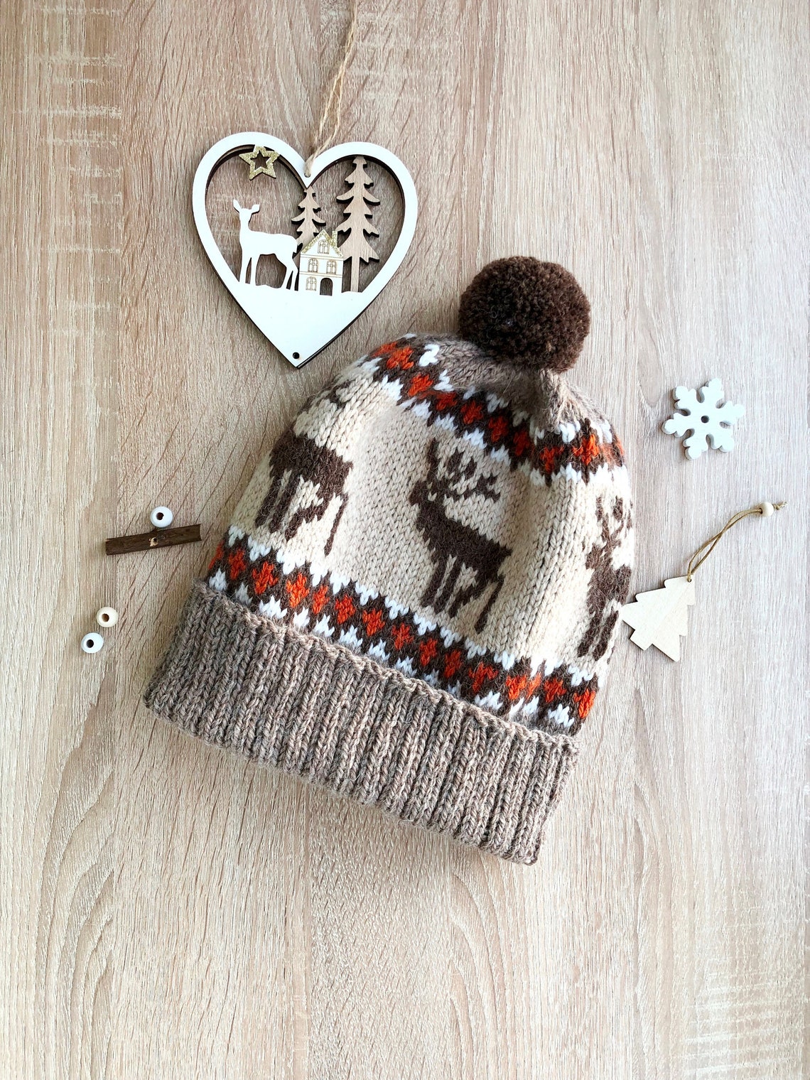 Deer Hat Knitting Pattern Stranded Colorwork Hat Pattern PDF - Etsy