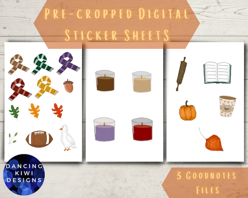 Fall Clipart & Pre-cropped Digital Sticker Sheets for Goodnotes, Hand ...