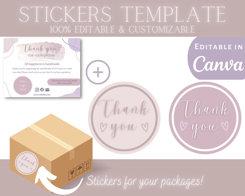 Editable Business Thank You Card and Sticker Template, ADD LOGO, Modern ...