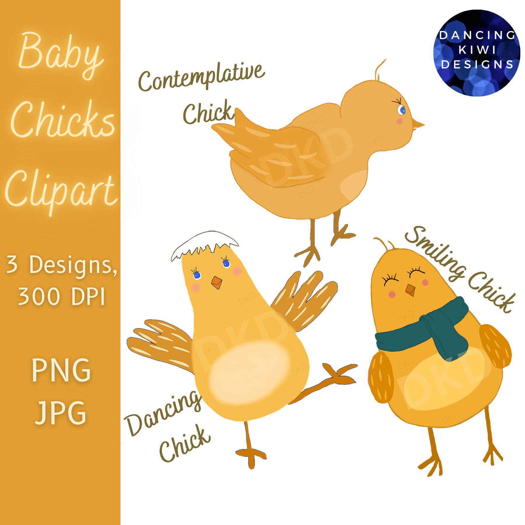 Baby Chicks Clipart Set, Solid Color Little Chicks Illustrations ...