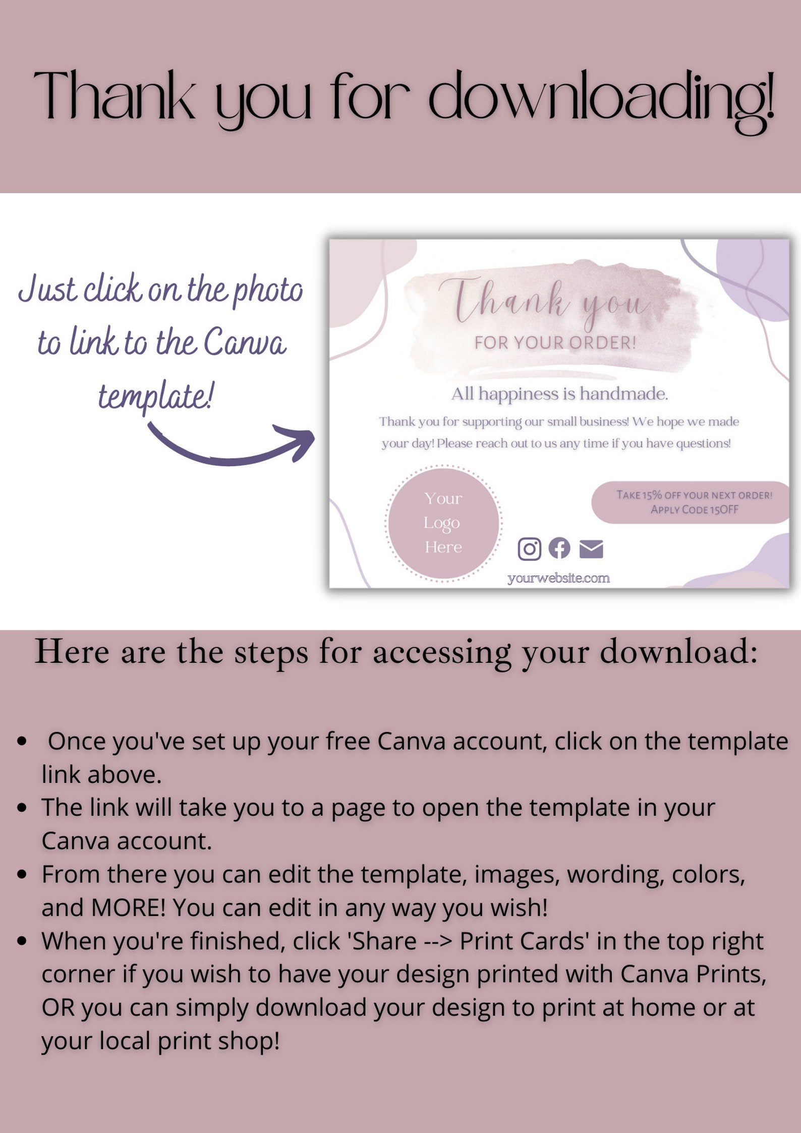 Editable Business Thank You Card and Sticker Template, ADD LOGO, Modern ...