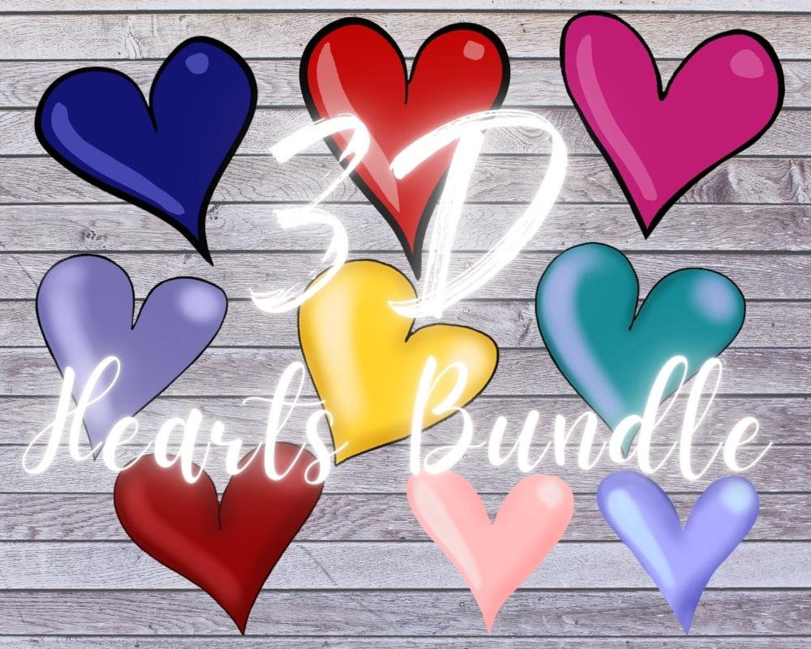 3D Hearts Clipart Bundle Pop Art Hearts Painted Hearts Hand - Etsy