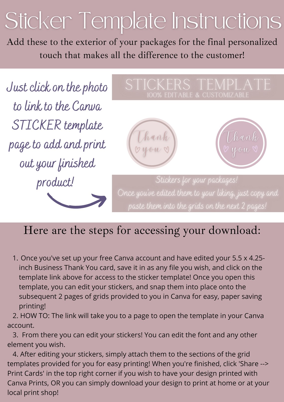 Editable Business Thank You Card and Sticker Template ADD - Etsy