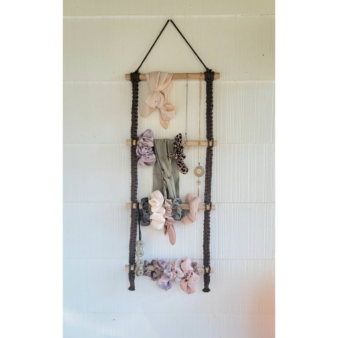 Macrame Ladder Storage for Scrunchies, Jewelry, Headbands, Sunglasses ...