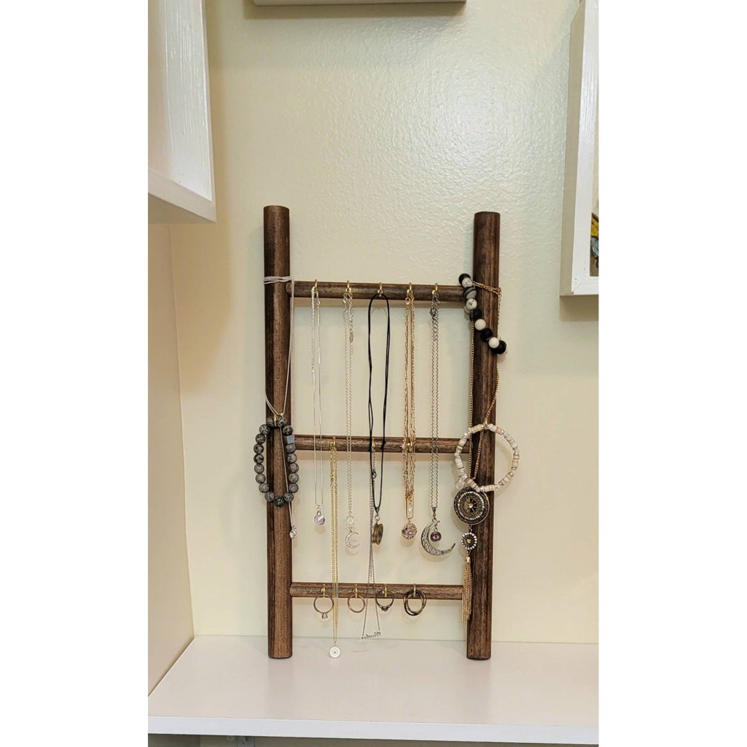 Wooden Mini Farmhouse Ladder Jewelry Holder, Necklace Bracelet Ring ...