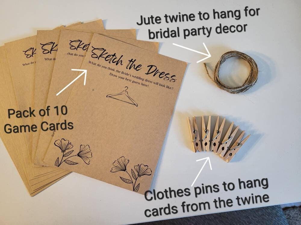 PRINTED Guess the Dress Game 20 Pack, Sketch the Dress Cards, Bridal ...