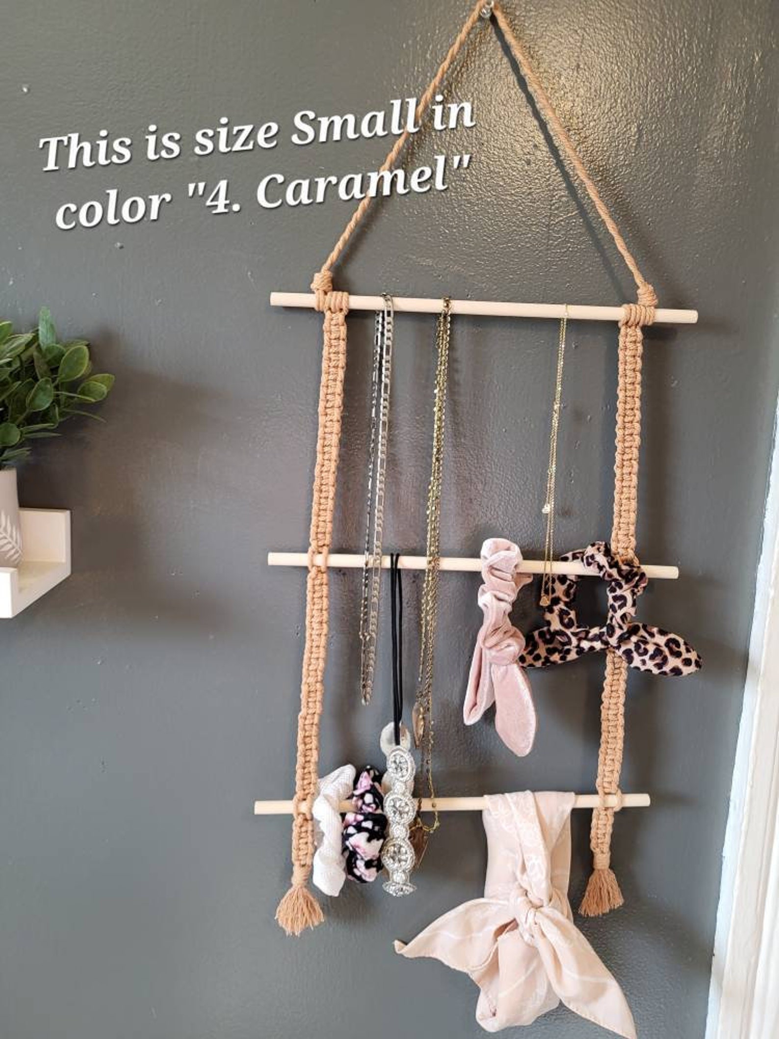 Macrame Ladder Storage Jewelry, Scrunchie, Headbands, Sunglasses, Bow ...