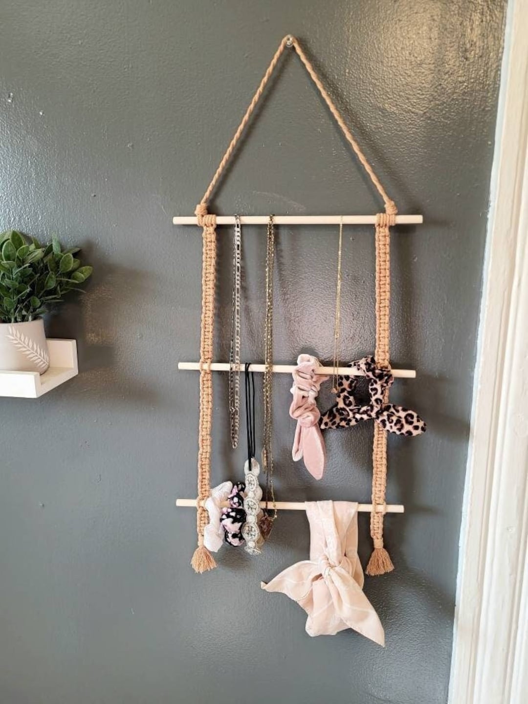 Macrame Ladder Storage Jewelry, Scrunchie, Headbands, Sunglasses, Bow ...