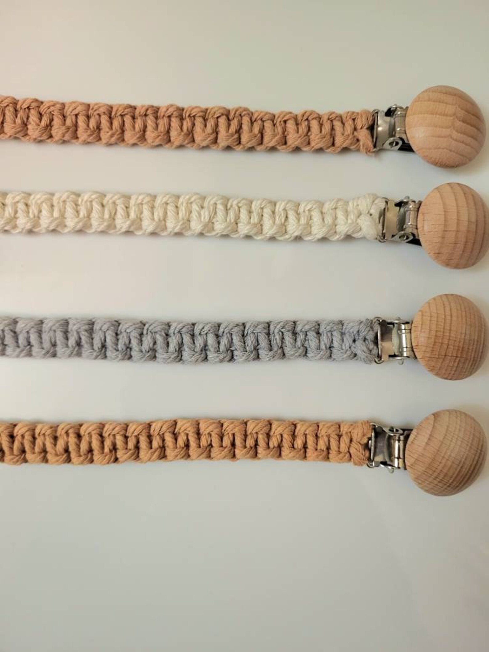 Natural Baby Gift Set, Macrame Pacifier Clip and Baby Rattle, Organic ...