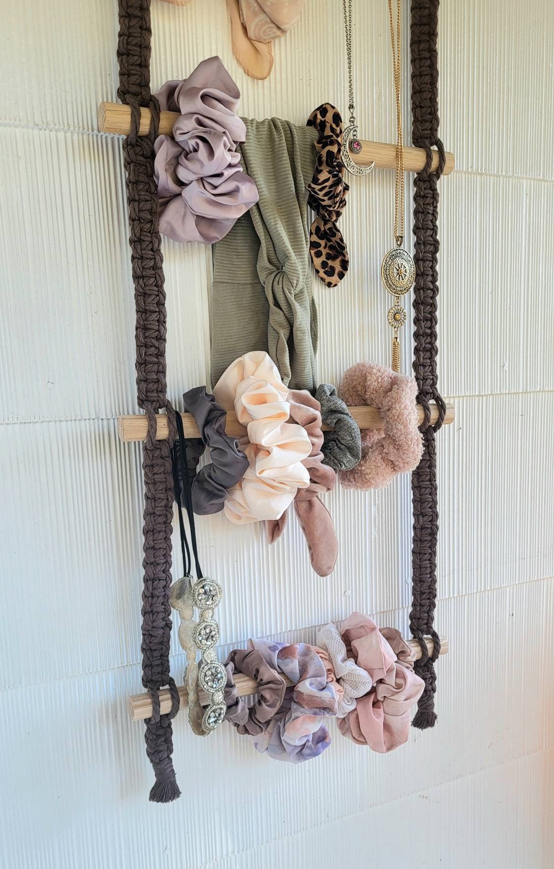 Macrame Ladder Storage for Scrunchies, Jewelry, Headbands, Sunglasses ...