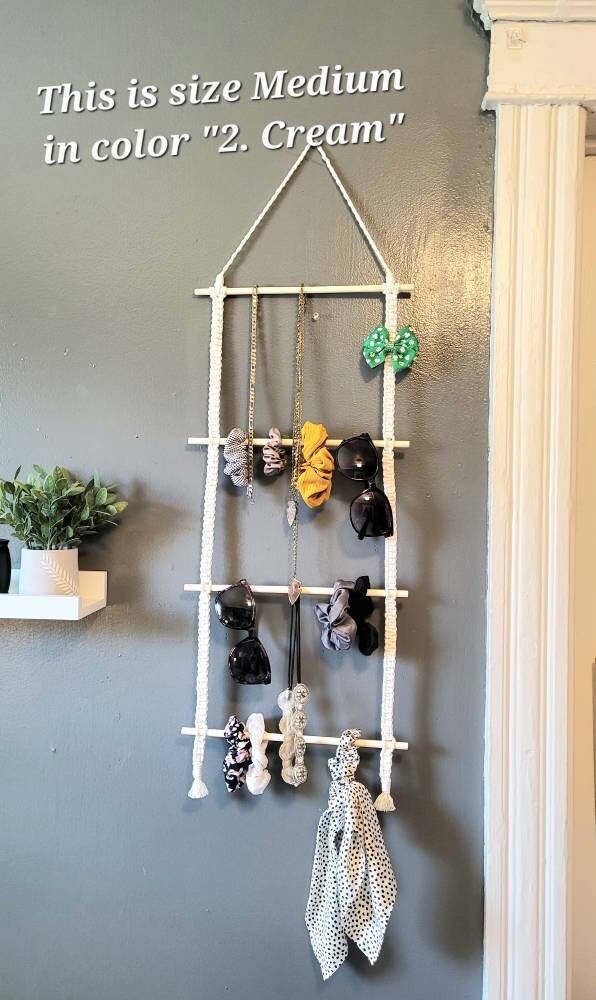 Macrame Ladder Storage Jewelry, Scrunchie, Headbands, Sunglasses, Bow ...