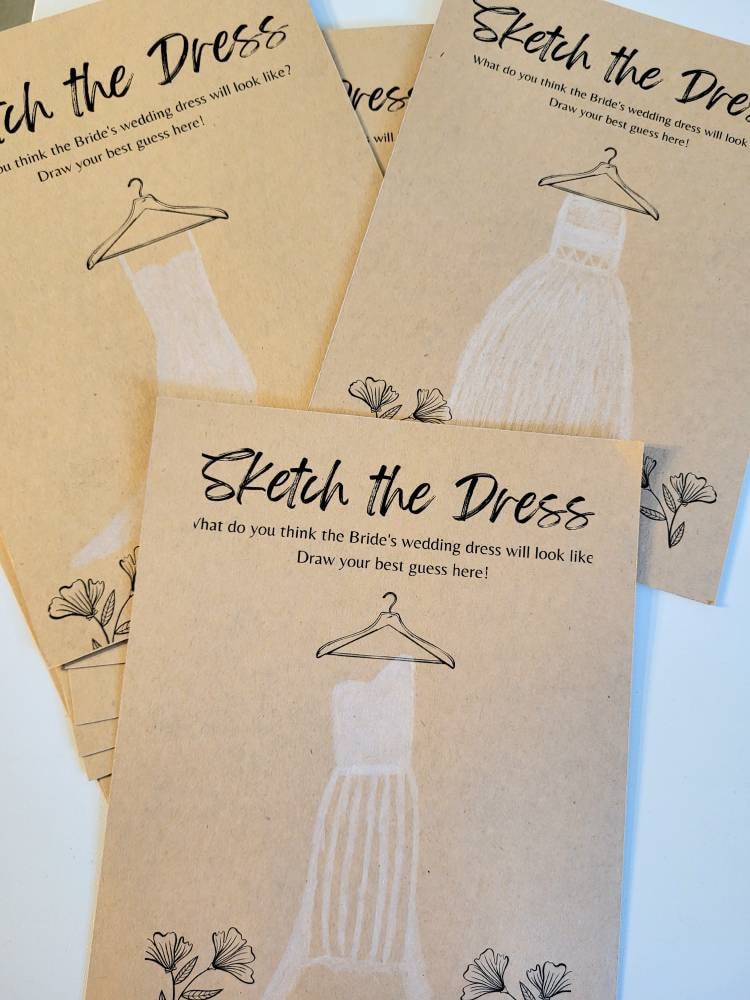 PRINTED Guess the Dress Game 20 Pack, Sketch the Dress Cards, Bridal ...