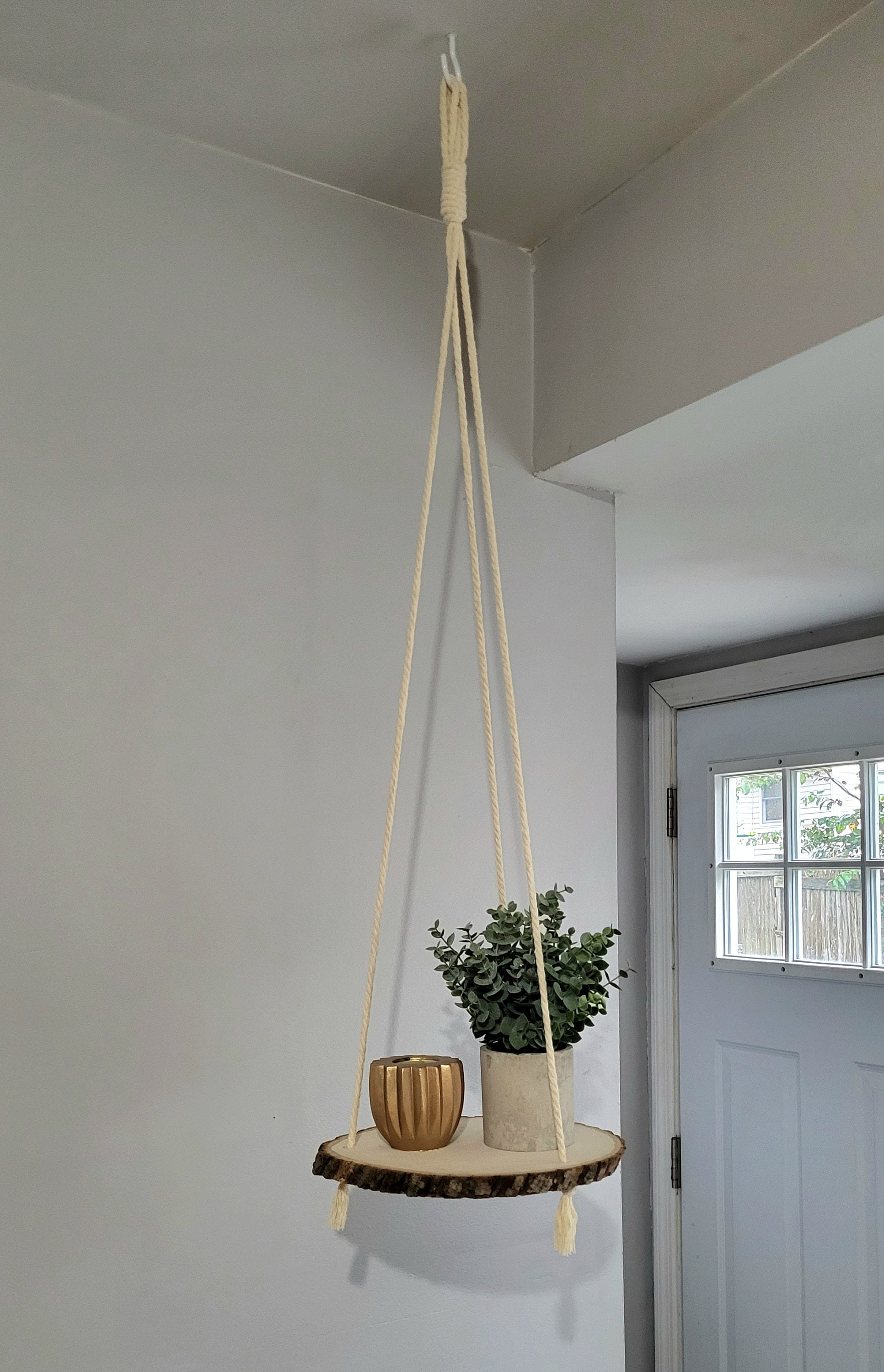 Live Edge Wood Shelf Ceiling Hanging Shelves Boho Home - Etsy