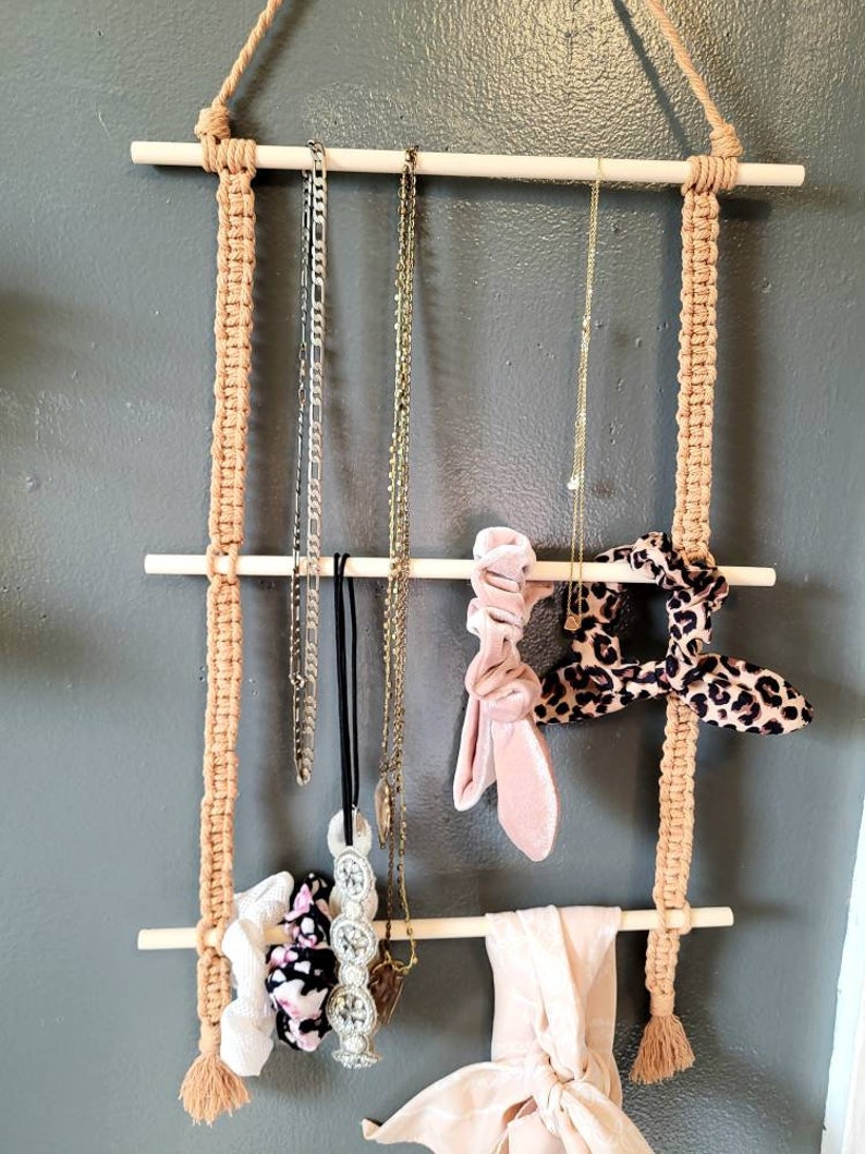 Macrame Ladder Storage Jewelry, Scrunchie, Headbands, Sunglasses, Bow ...
