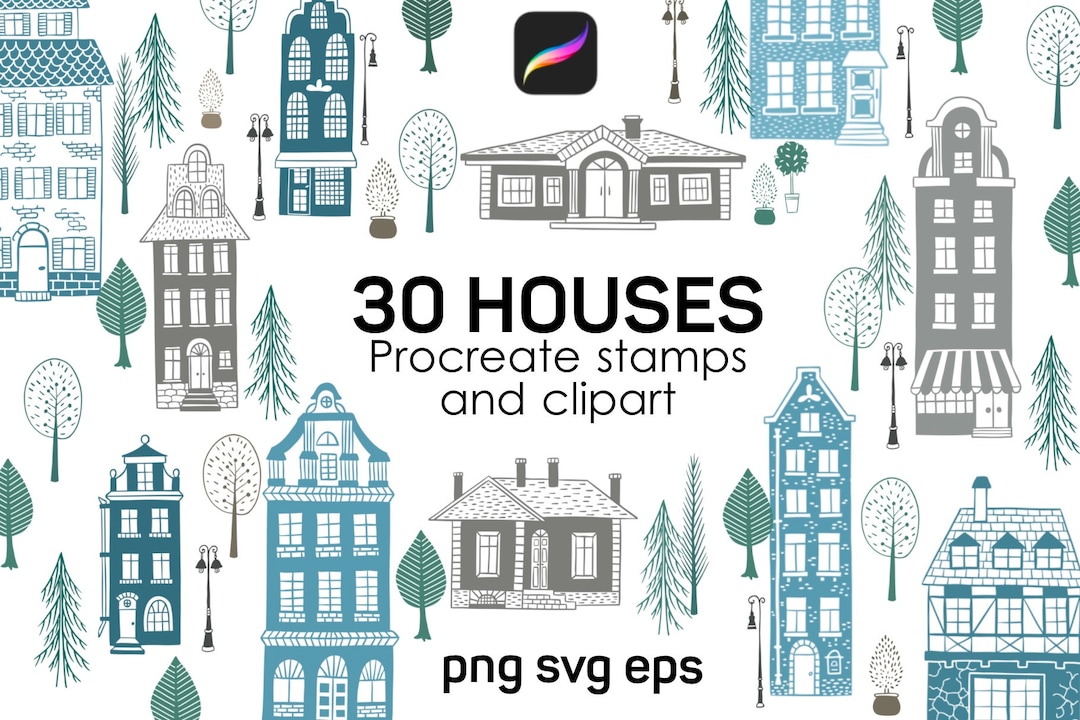House Procreate Stamp Brushes, Clipart - Etsy