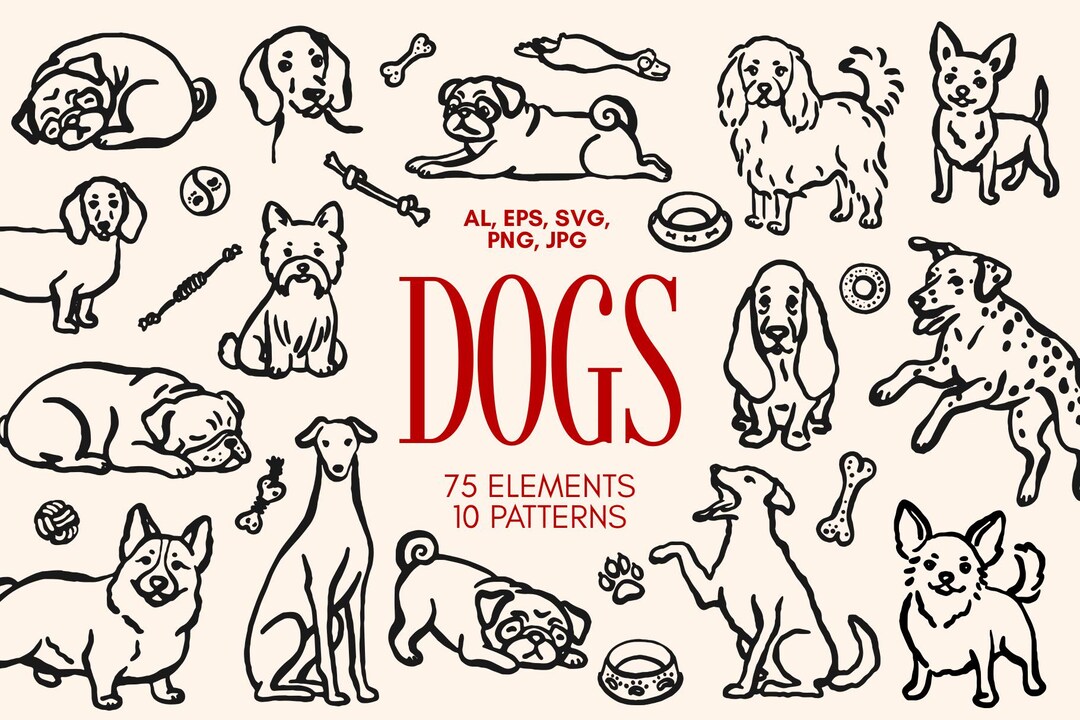 Hand Drawn Dog Clipart Set | Puppy Breeds SVG, PNG, EPS, - Etsy