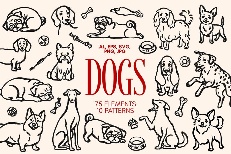Hand Drawn Dog Clipart Set | Puppy Breeds SVG, PNG, EPS, - Etsy