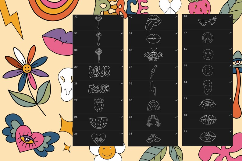 Groovy Retro Stamp Brushes Procreate | Digital Brush Set | Groovy ...