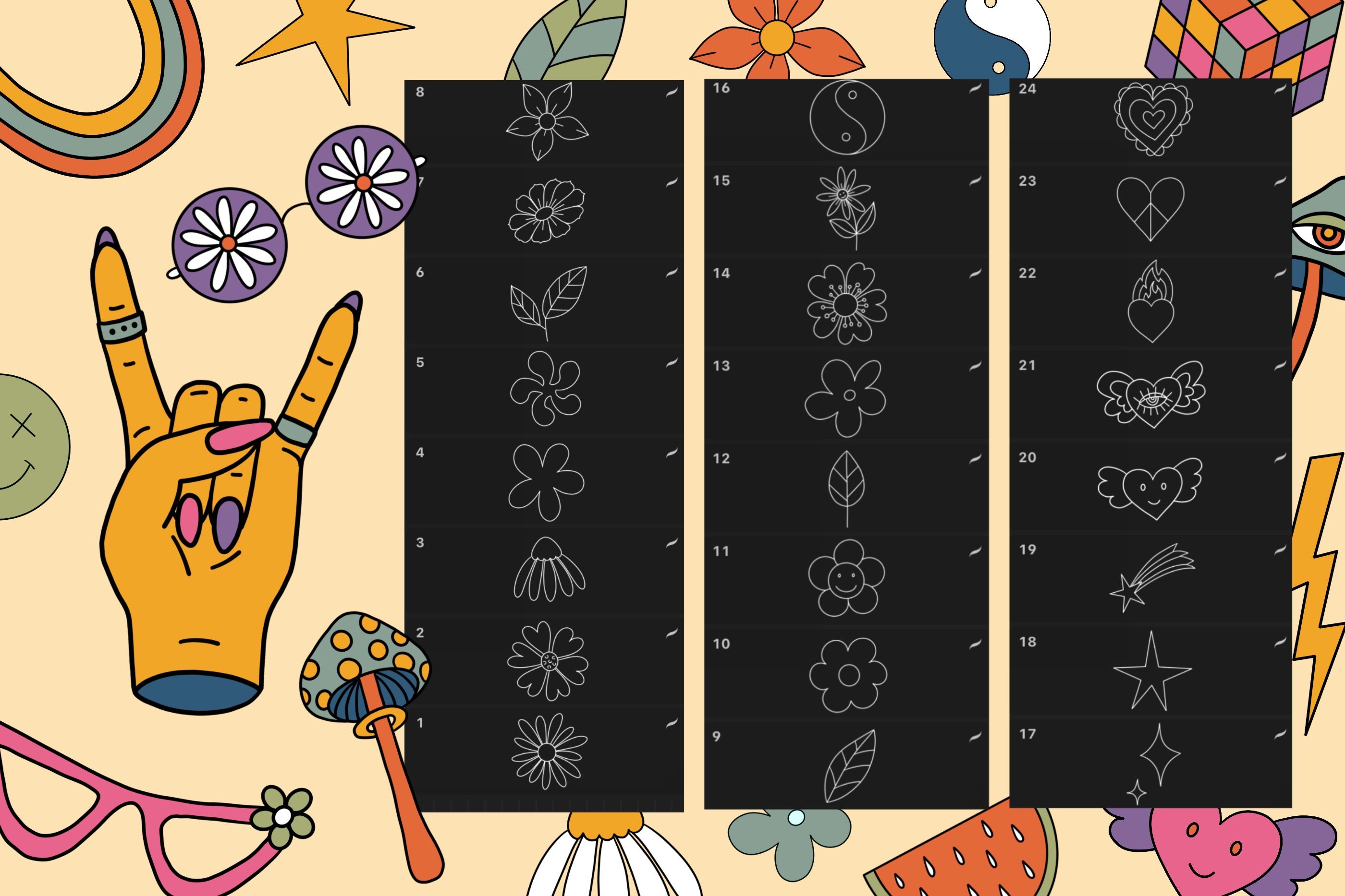 Groovy Retro Stamp Brushes Procreate | Digital Brush Set | Groovy ...