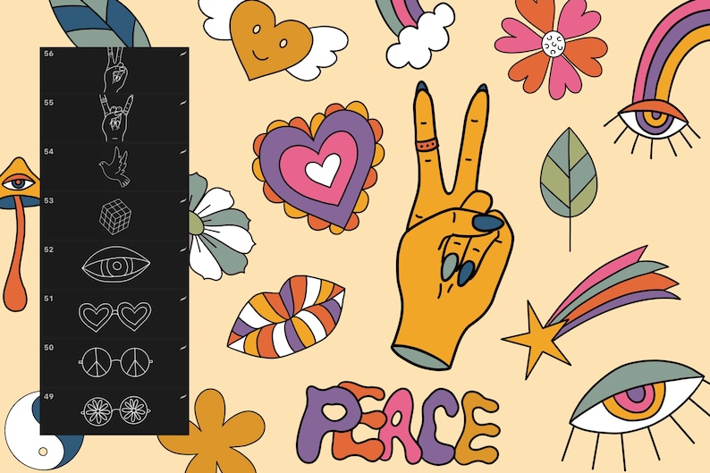 Groovy Retro Stamp Brushes Procreate | Digital Brush Set | Groovy ...