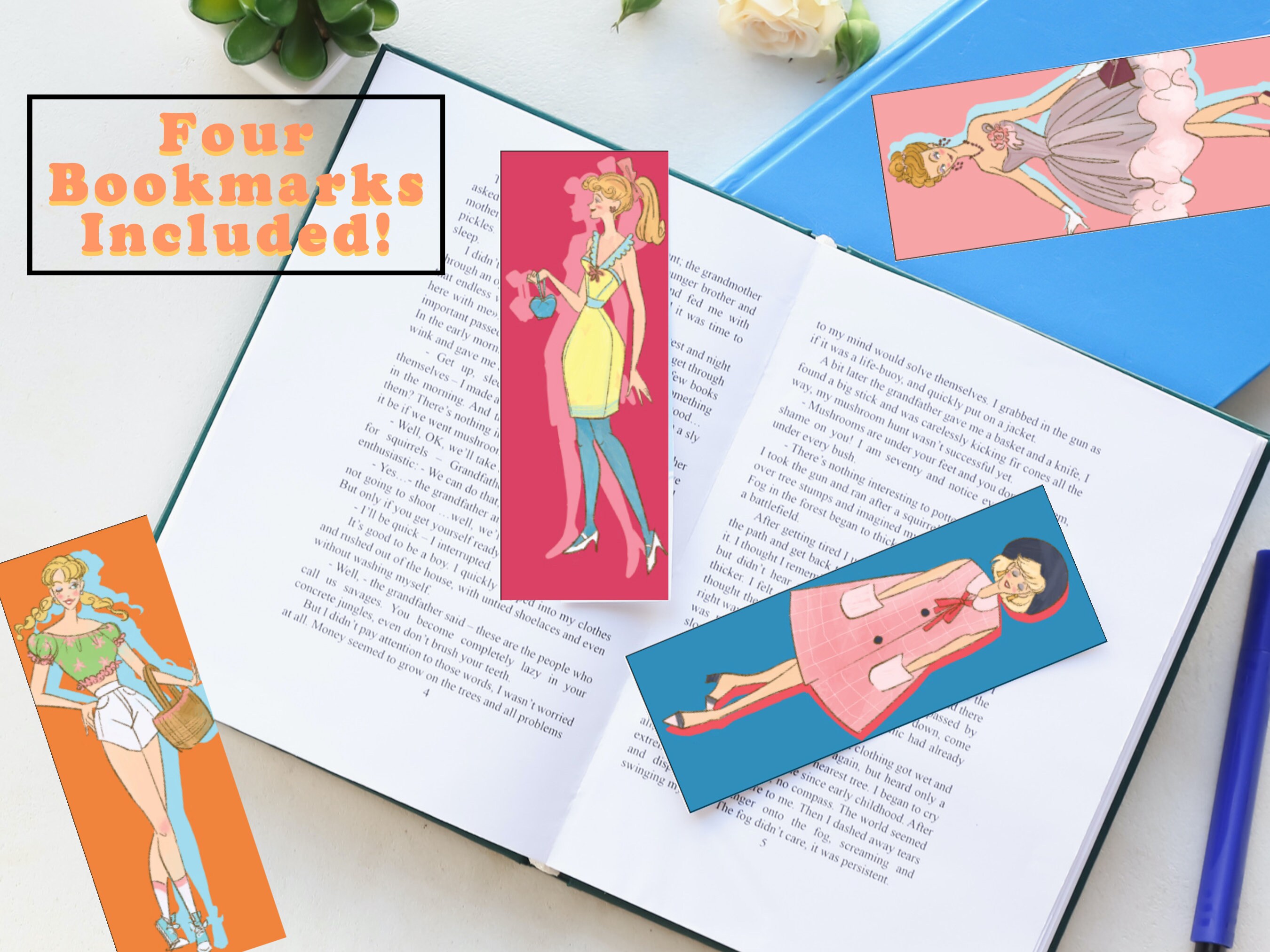 Fashion Vintage Girl Bookmarks, Printable Bookmarks, Digital Download ...