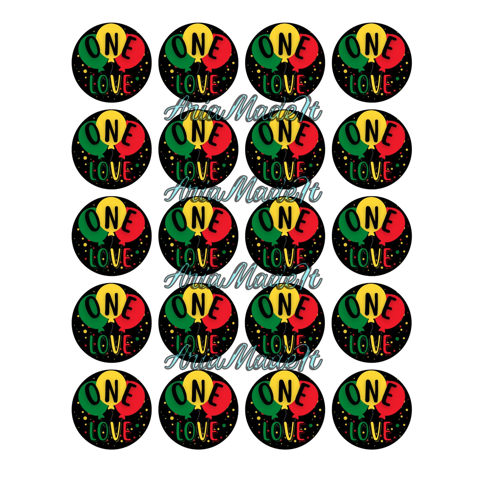 Digital Download One Love Stickers or Cupcake Toppers, Transparent ...