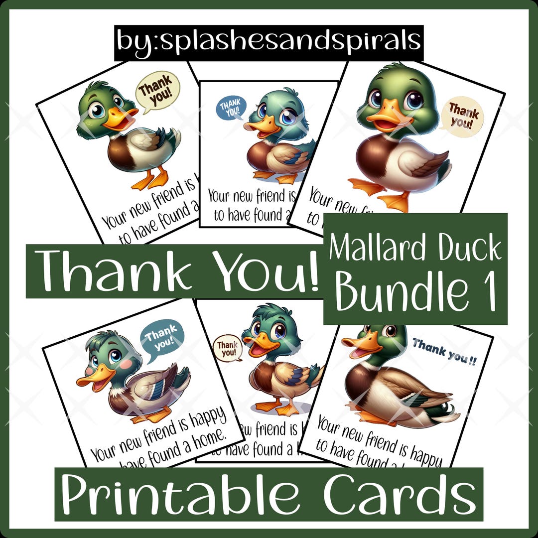 Cute Mallard Duck Thank You Card Bundle 1 for Market Stall Your New ...