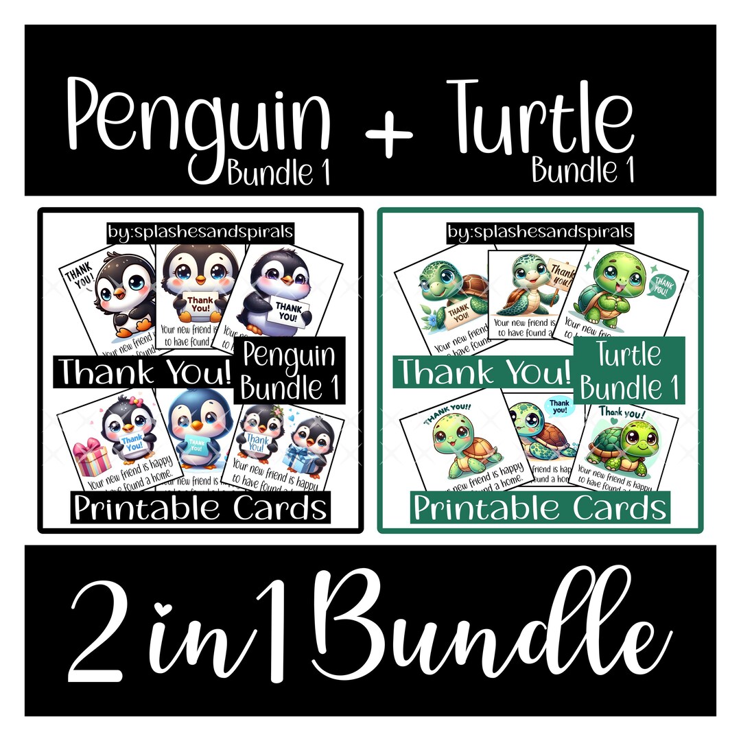 Penguin and Turtle Combo Thank You Card Bundle 1 Crochet Market Stall ...